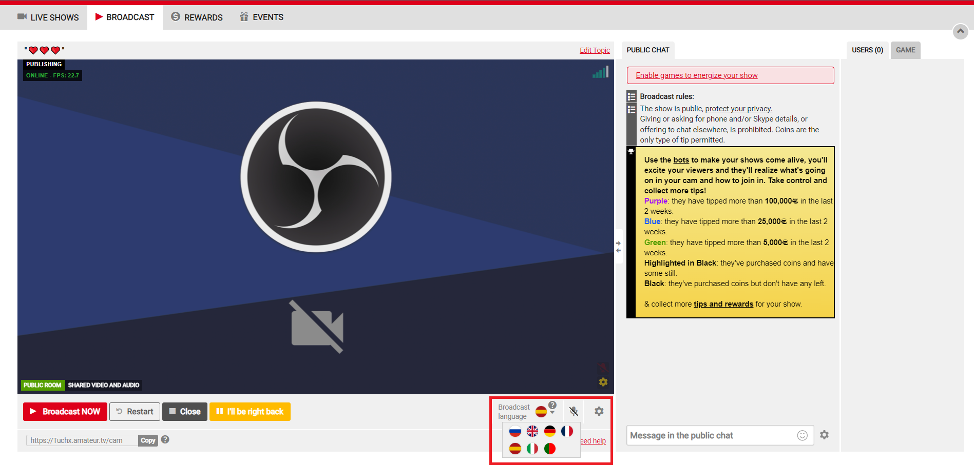 CamSupport - How to configure your broadcast settings